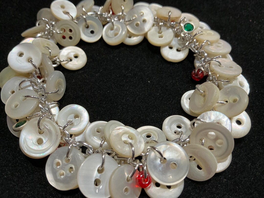 Repurposed Button Bracelet - Shell Mop Buttons With Red and Green ...