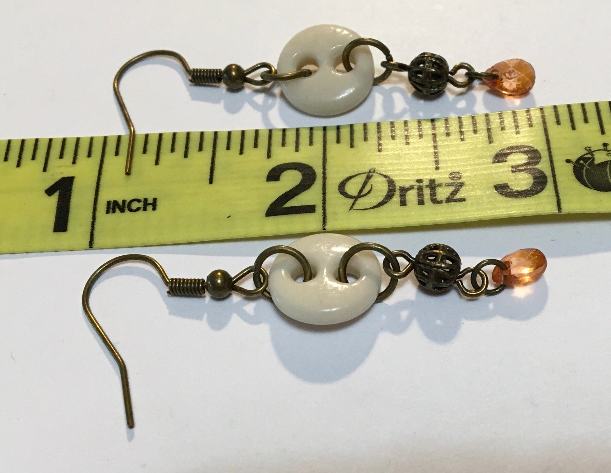 Vintage Repurposed Ceramic Button Earrings Small Dangling Orange Glass ...