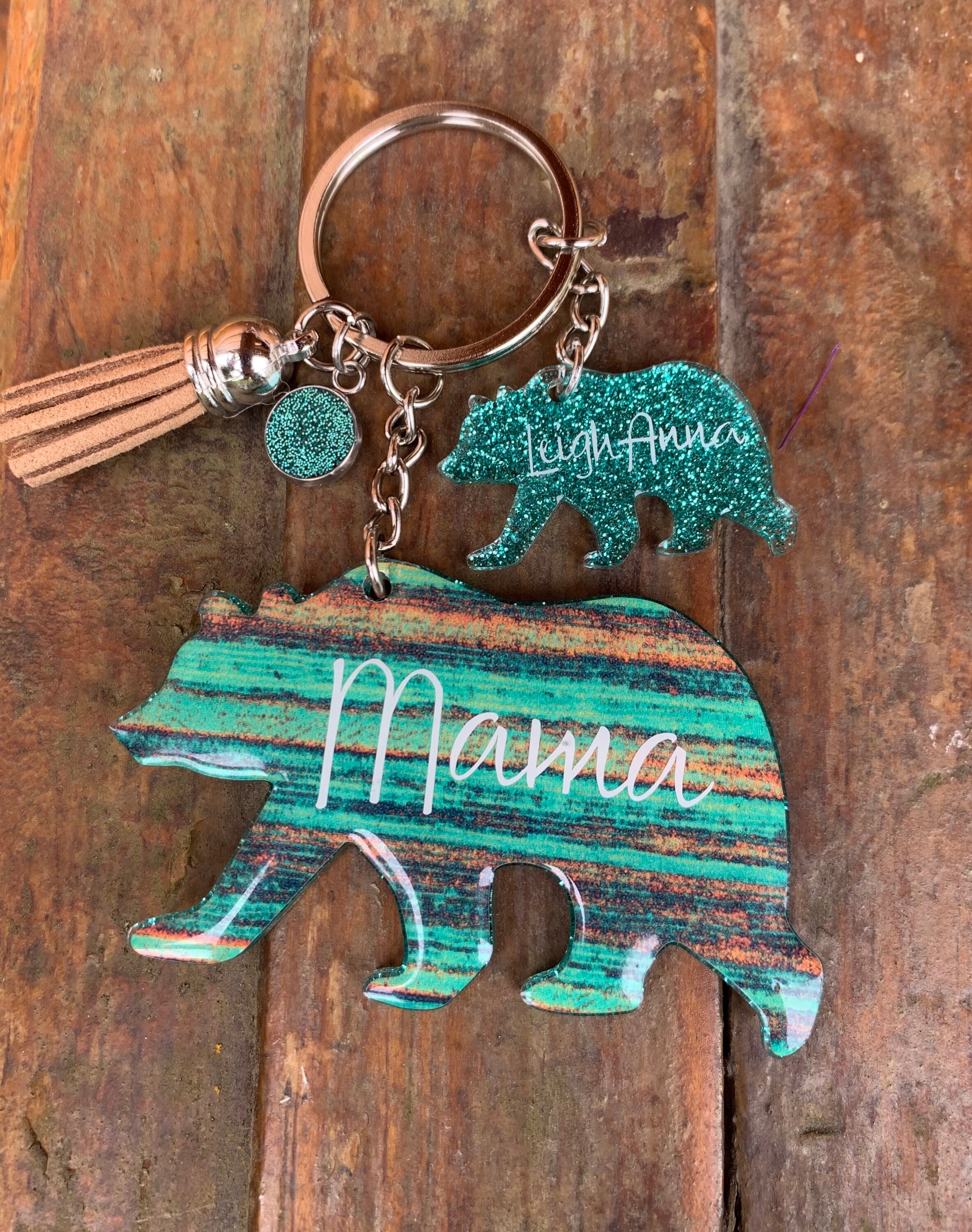 Mama Bear Keychain with Cubs | Etsy