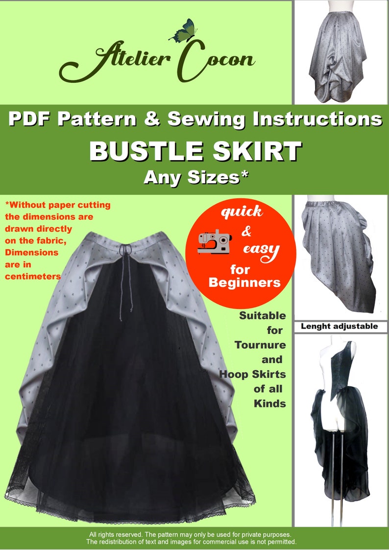 PDF Sewing Pattern Sewing Instructions Bustle Overskirt Skirt Cul De Paris Historical Rococo ...