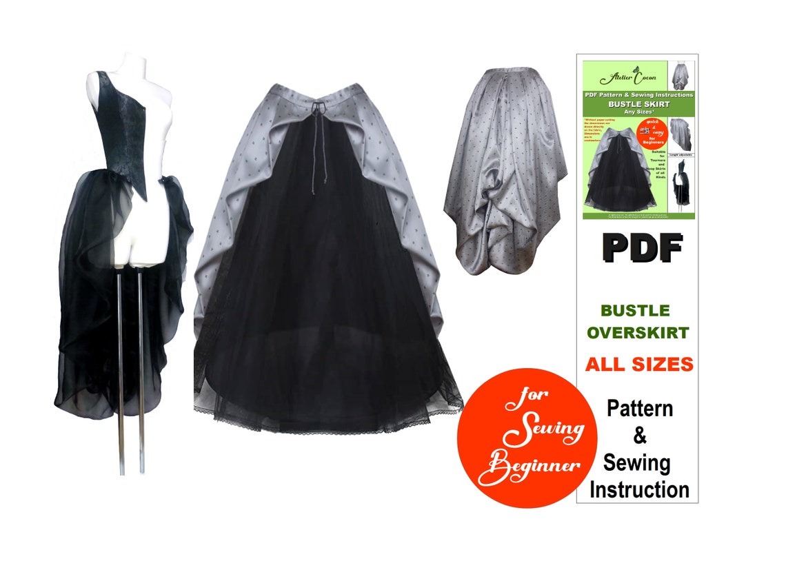 PDF Sewing Pattern Sewing Instructions Bustle Overskirt Skirt Cul De ...