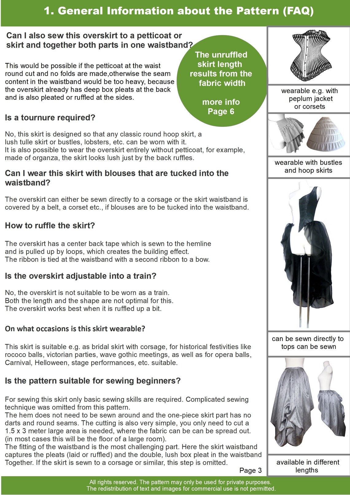 PDF Sewing Pattern Sewing Instructions Bustle Overskirt Skirt Cul De ...