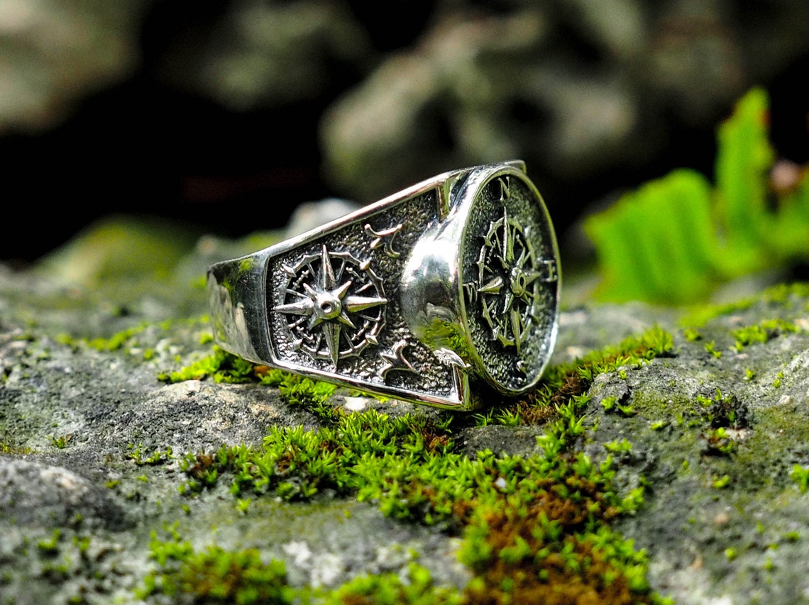 Compass Ring Compass Band Traveler Ring Man Cross Ring - Etsy
