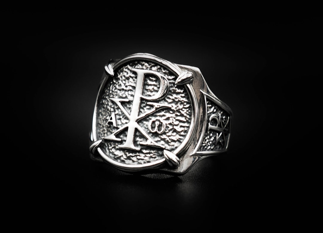 Chi Rho Ring Alpha and Omega Freemason Knights Templar Christian Ring ...
