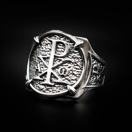 Alpha and Omega Chi-rho Sterling Silver Ring Men Christian - Etsy