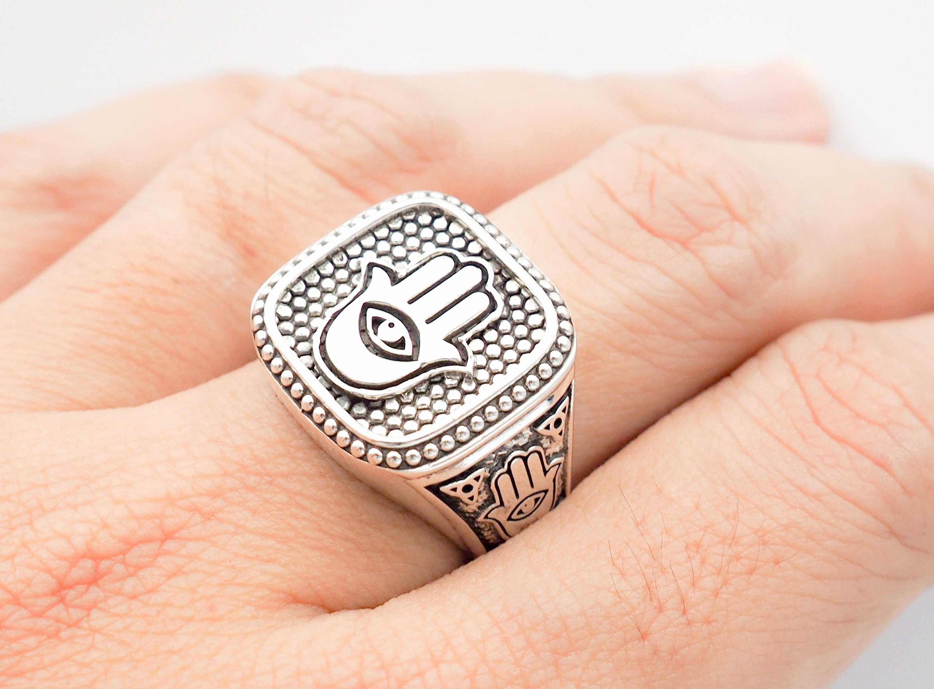 Hamsa Hand Ring Mens Hamsa Ring Hand of Fatima Protection - Etsy