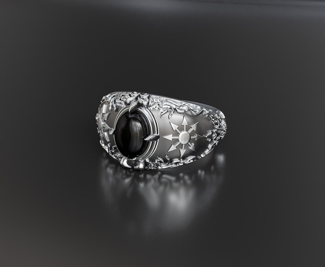 925 Sterling Silver Onyx Chaos Star Ring, Chaos Magic Star Ring, Symbol of Chaos Ring, Black ...