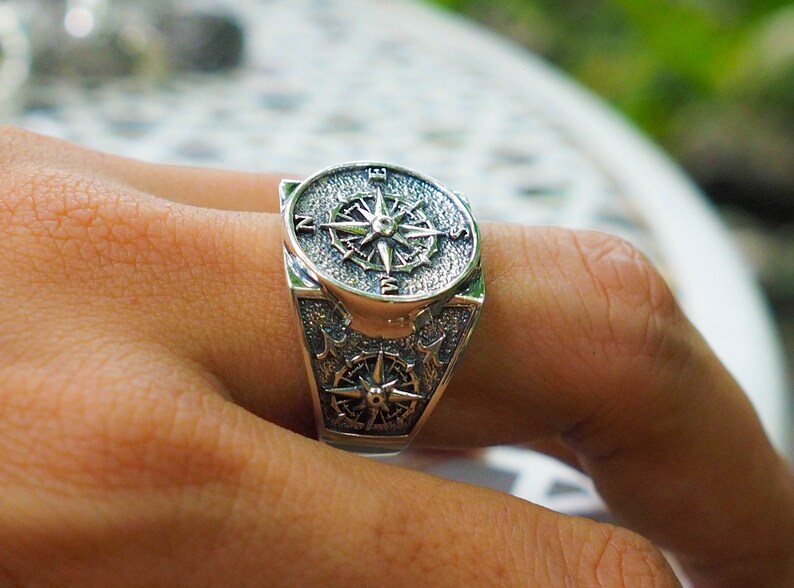 Compass Ring Compass Band Traveler Ring Man Cross Ring - Etsy