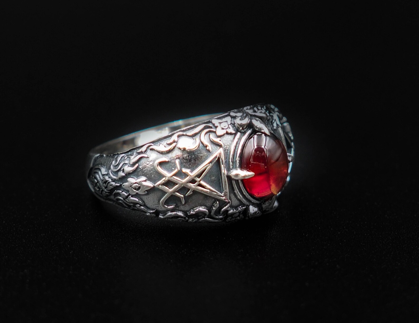 Sigil of Lucifer Ring Seal of Satan Ring Garnet Ring - Etsy