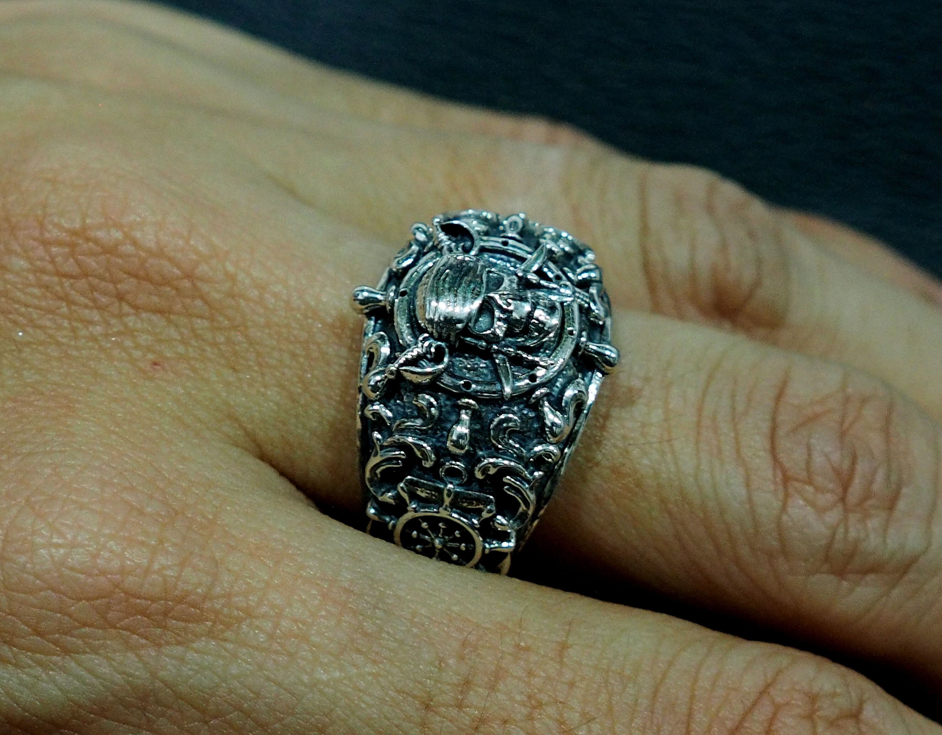Pirate Ring Pirate Skull Ring Skull Ring Ship's Wheel | Etsy
