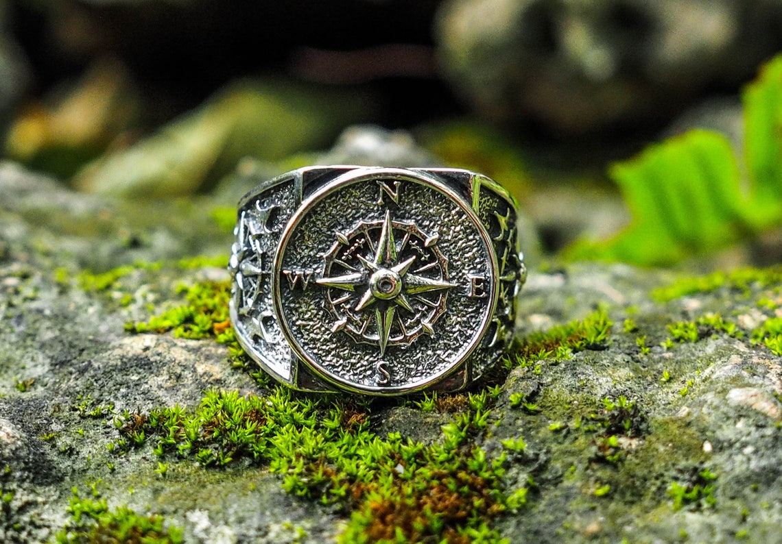 Compass Ring Compass Band Traveler Ring Man Cross Ring - Etsy