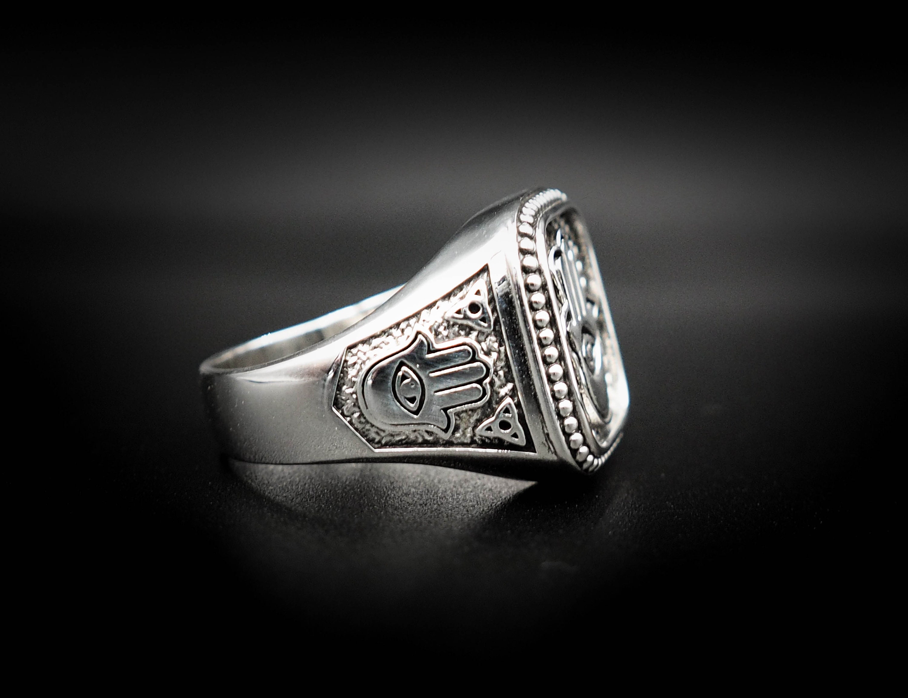 Hamsa Hand Ring Mens Hamsa Ring Hand of Fatima Protection - Etsy