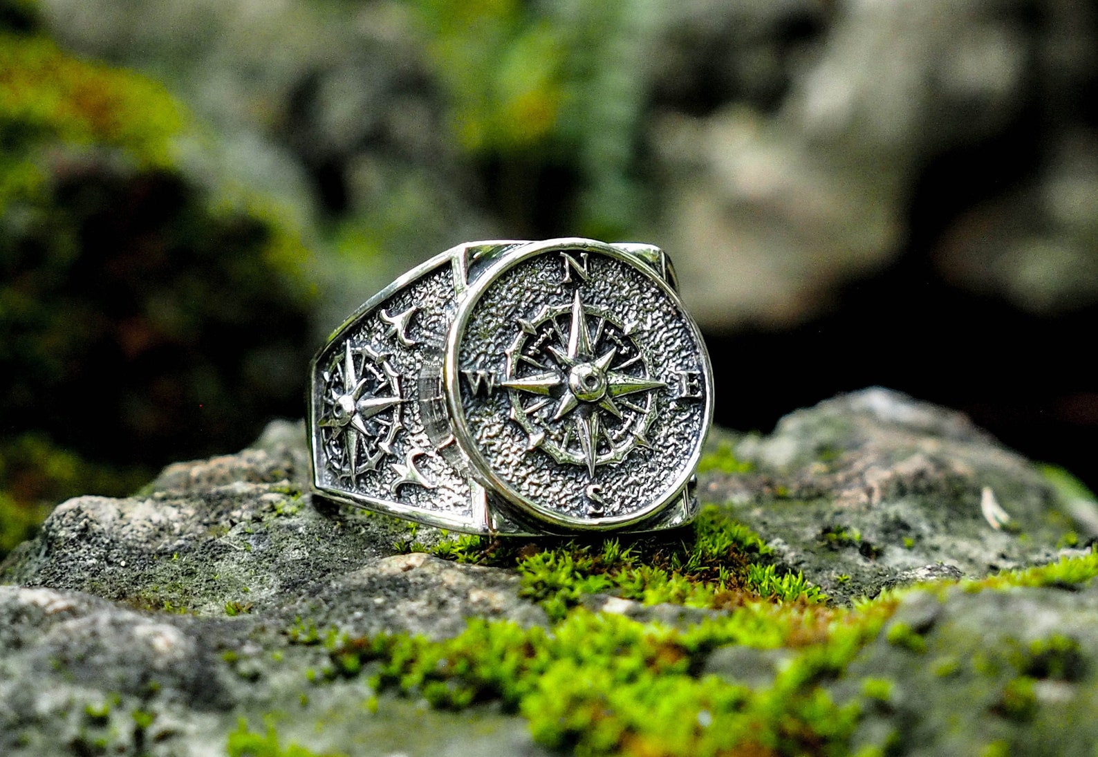 Compass Ring Compass Band Traveler Ring Man Cross Ring - Etsy