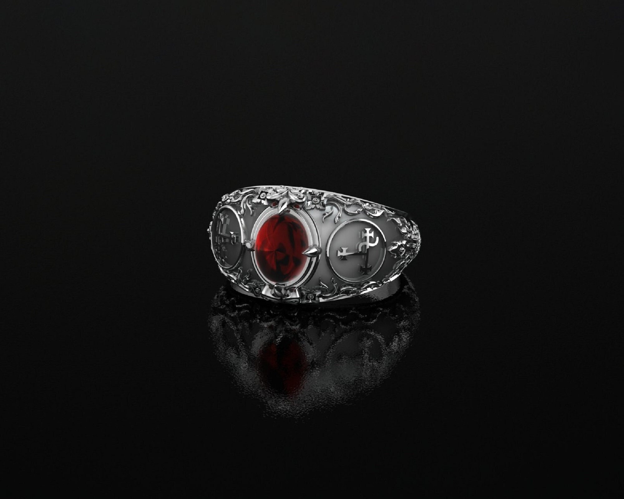 925 Sterling Silver Garnet Lilith Sigil Ring Seal Sigil of - Etsy