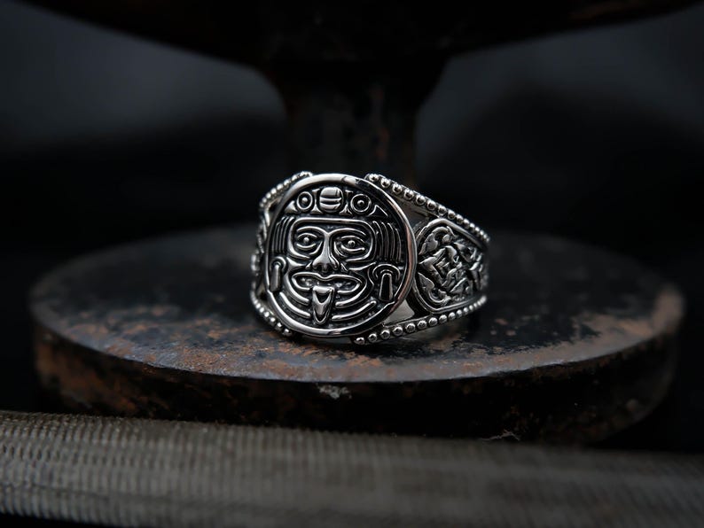 Aztec Ring, Aztec Sun God Ring, Mexican Ring, Mayan Calendar Ring, Boho ...