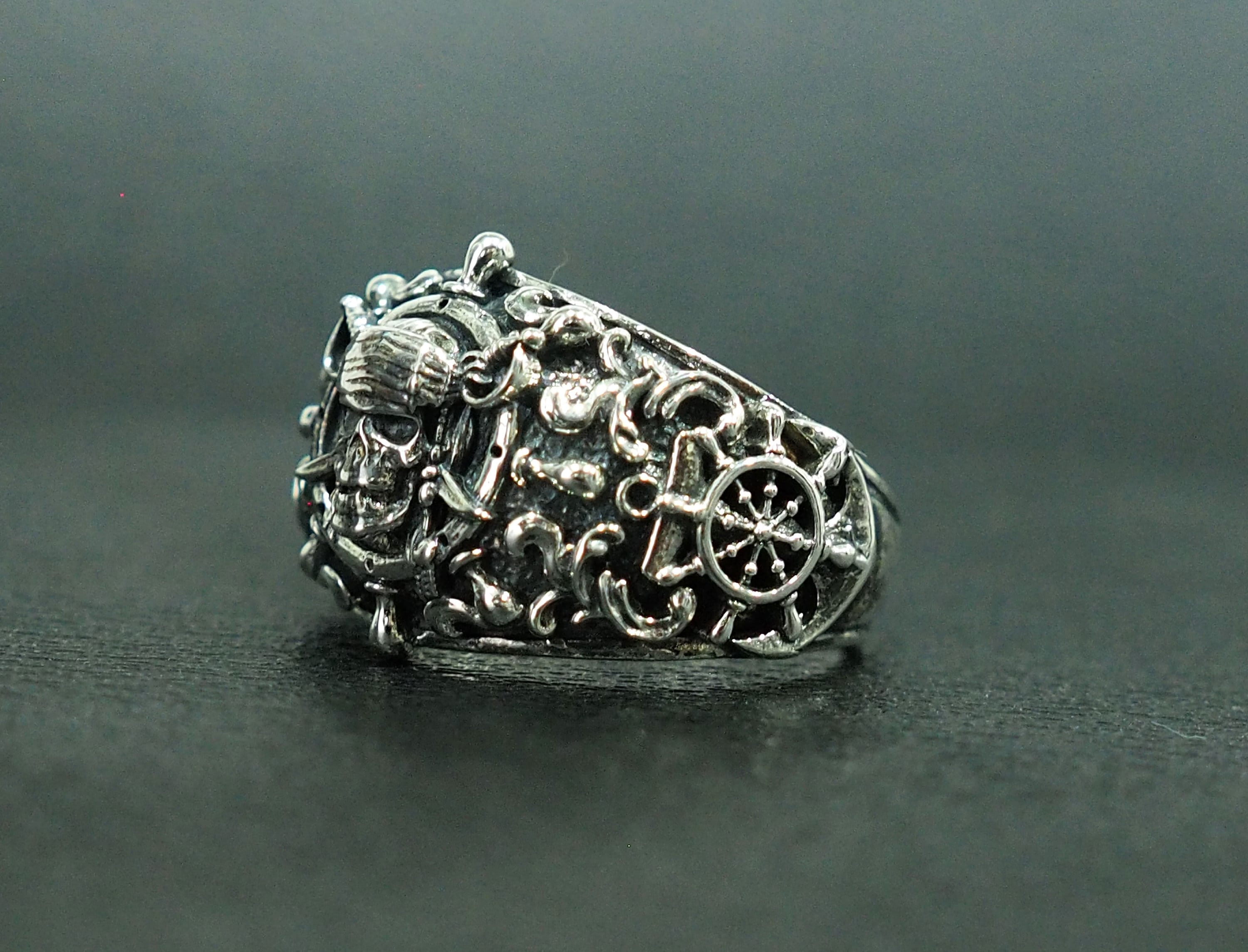 Pirate Ring Pirate Skull Ring Skull Ring Ship's Wheel | Etsy