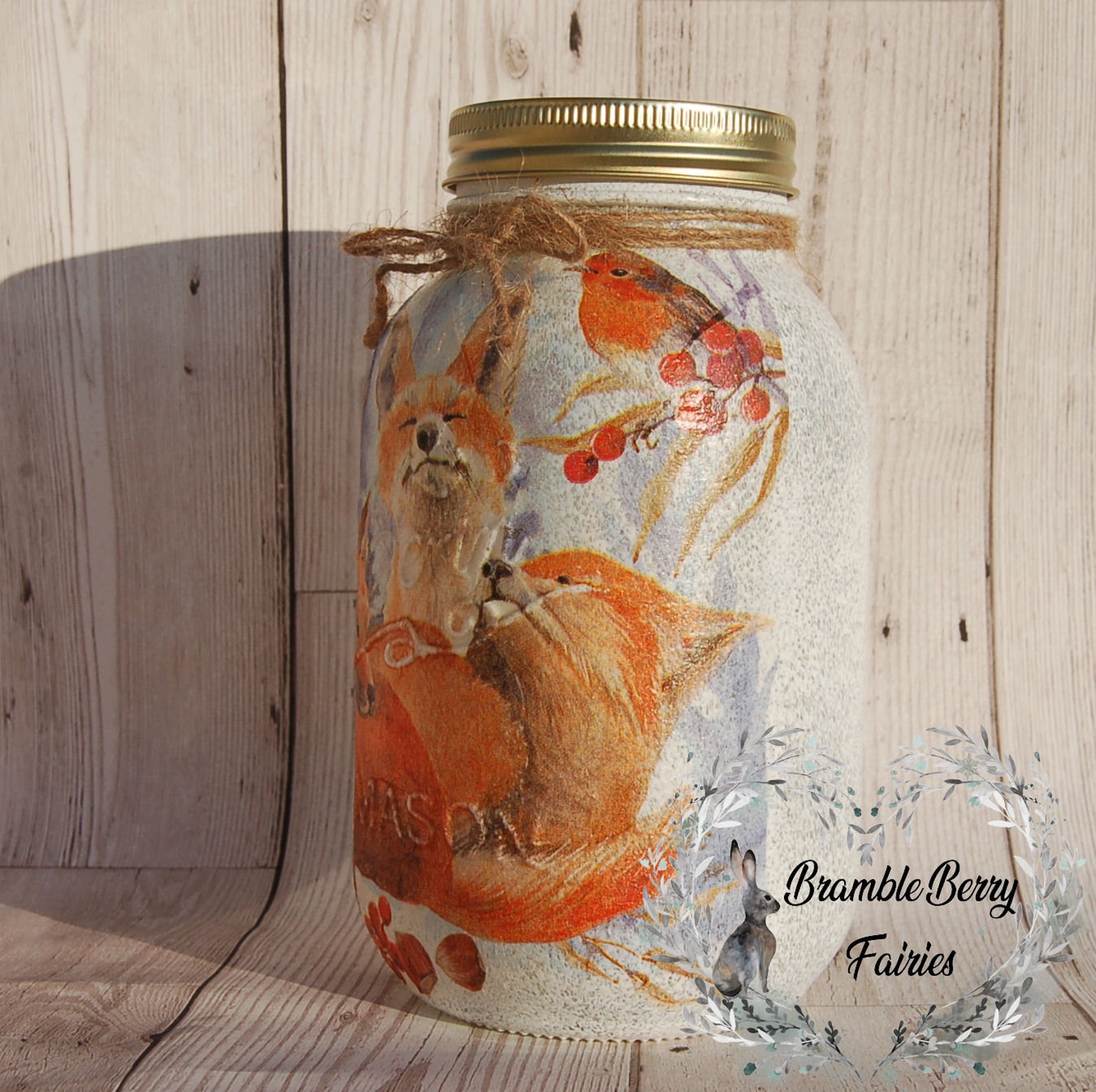 Decoupaged Fox Foxes Light up Glass Mason Jar Handmade - Etsy UK