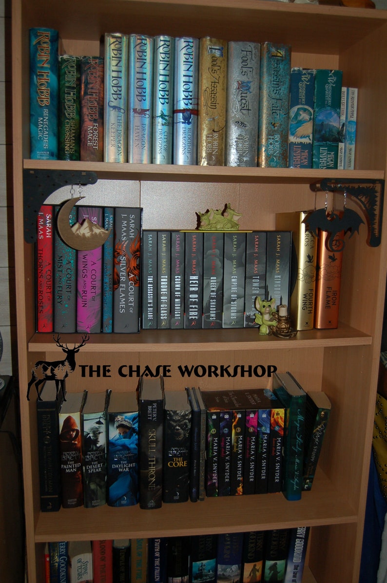 Fantasy Book Shelf Corner Decoration Dragon Flame Crescent Moon ...