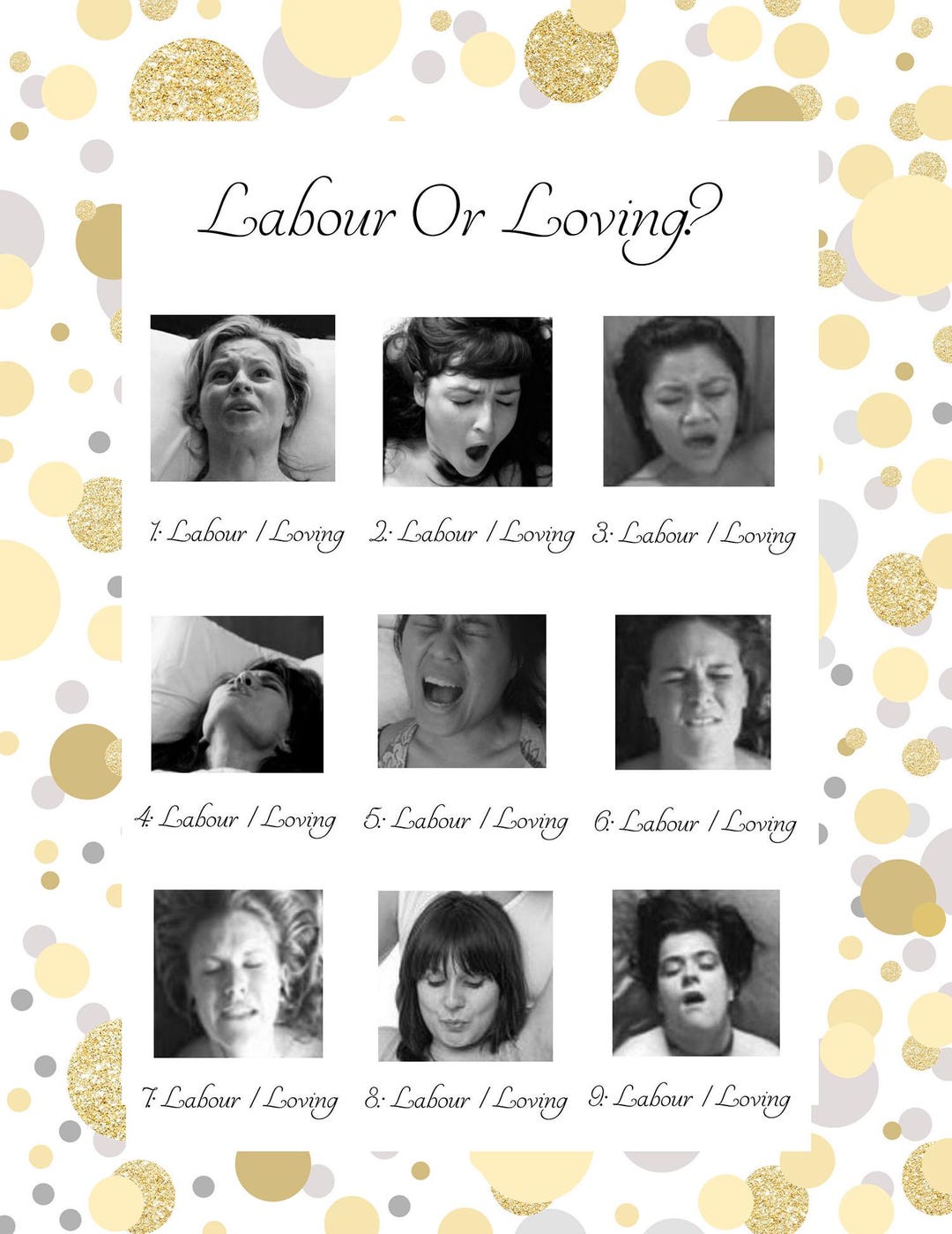 Printable DIY Baby Shower Game, Loving or Labor, Labor, Porn or Labor ...
