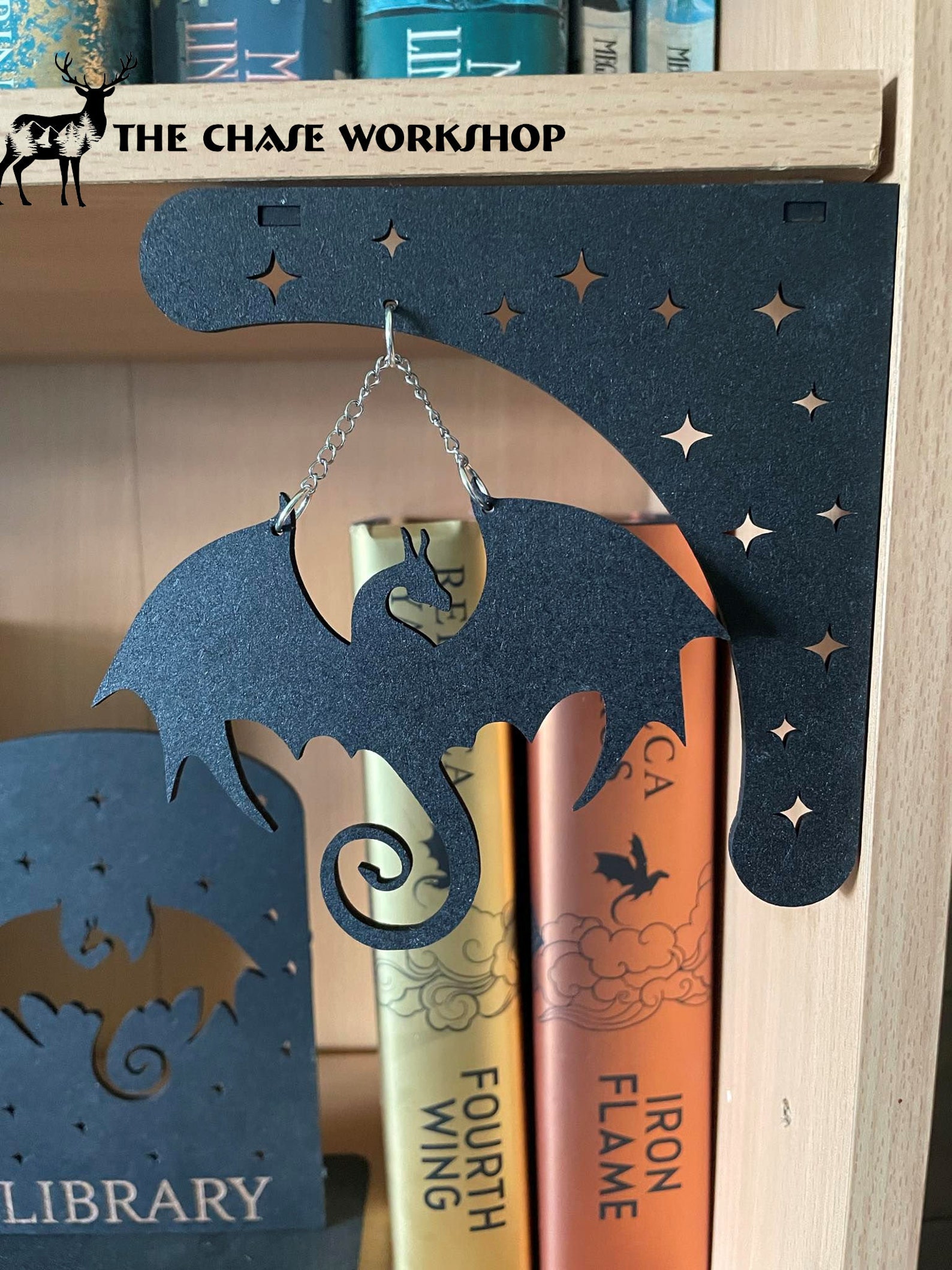 Fantasy Book Shelf Corner Decoration Dragon Flame Crescent Moon ...