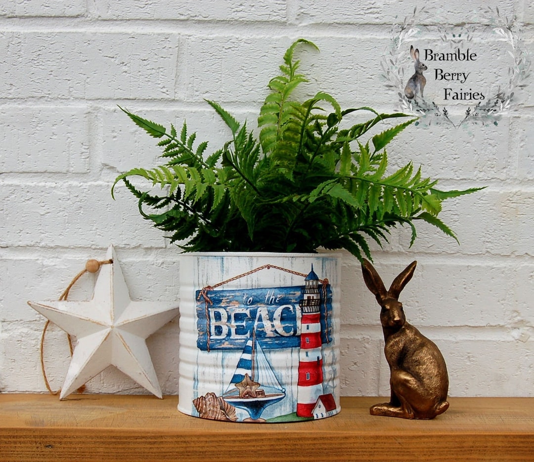 Beach Lighthouse Seaside Coast Nautical Large Recycled Tins Make Great ...