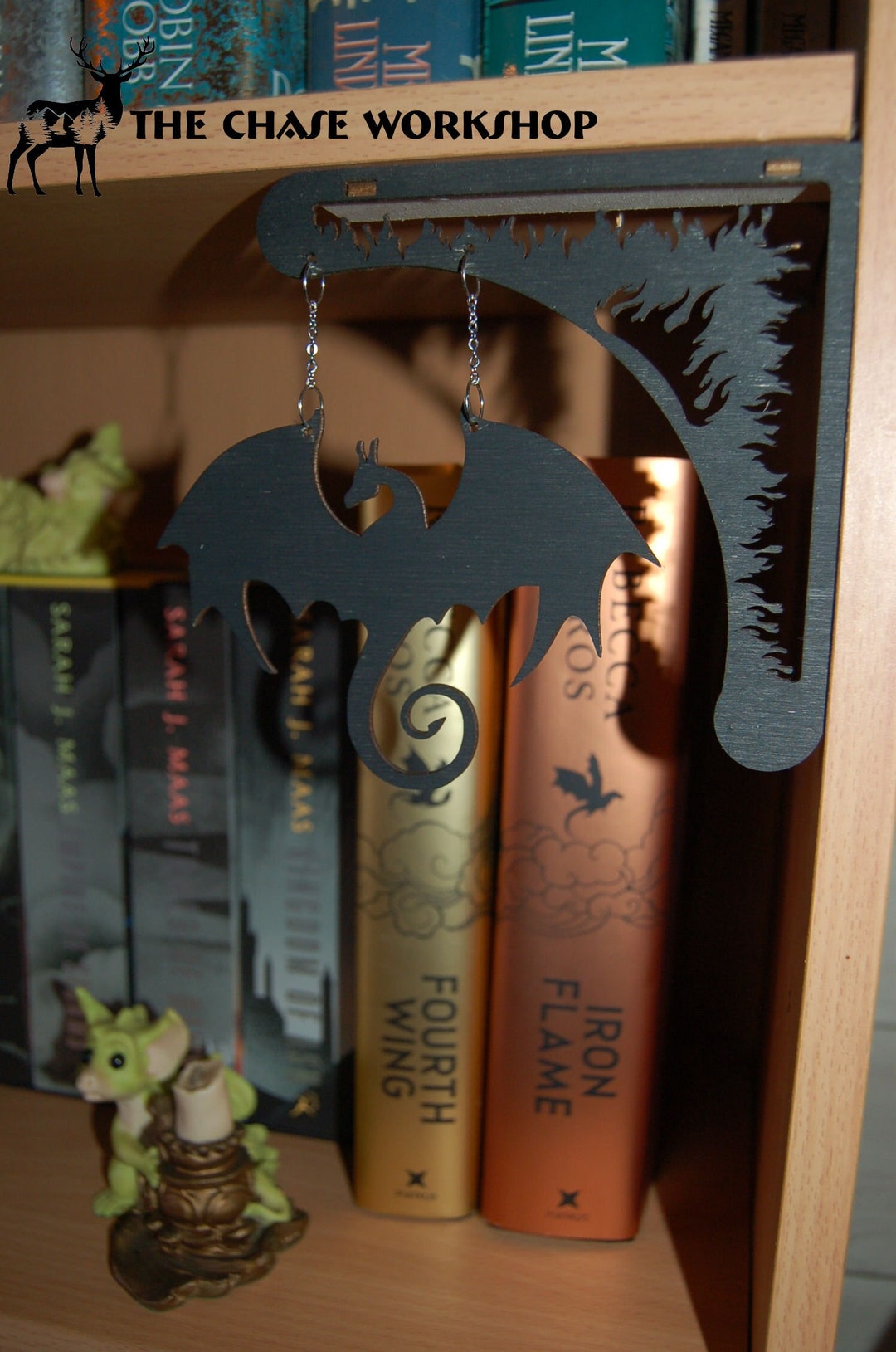 Fantasy Book Shelf Corner Decoration Dragon Flame Crescent Moon ...