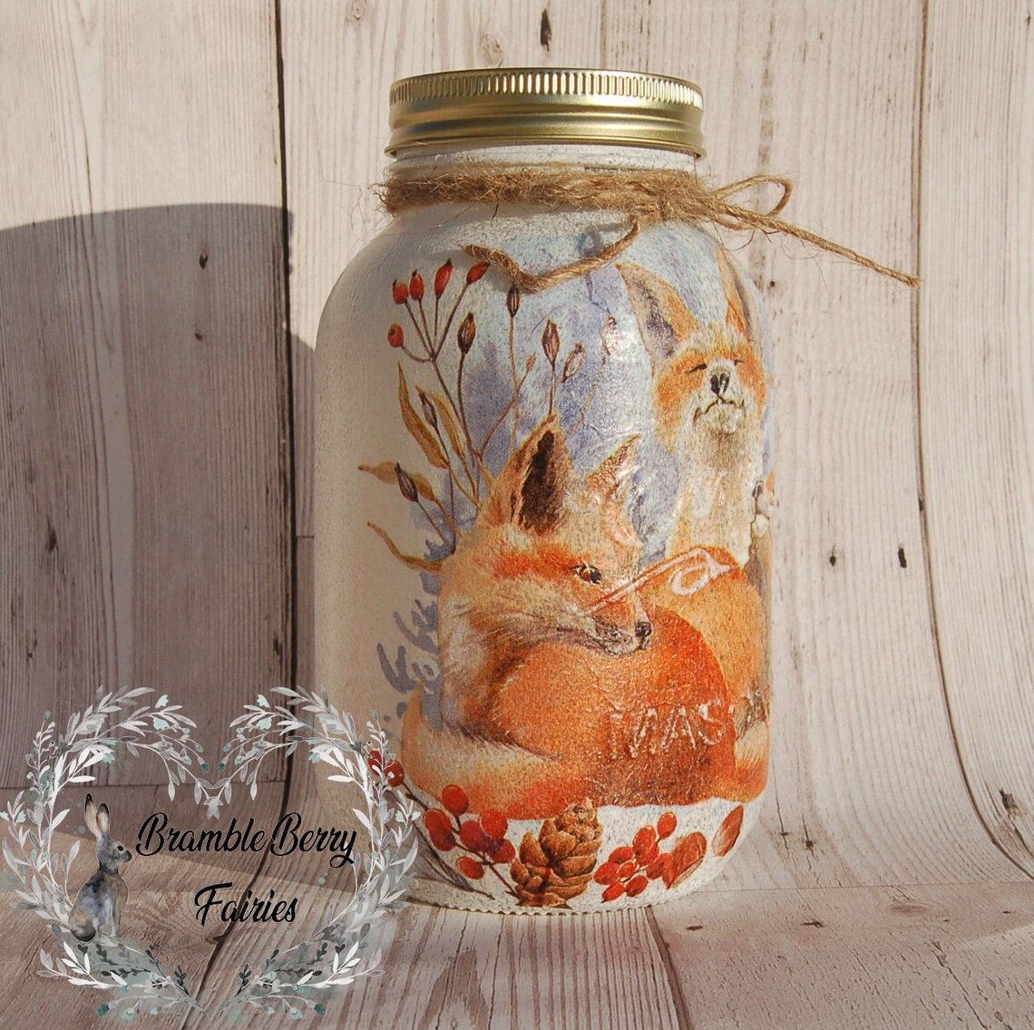 Decoupaged Fox Foxes Light up Glass Mason Jar Handmade - Etsy UK