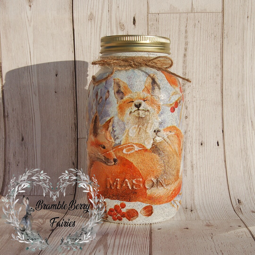 Decoupaged Fox Foxes Light up Glass Mason Jar Handmade - Etsy UK