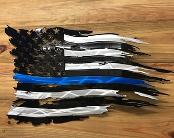 CMPD Thin Blue Line Tattered Flag | Etsy