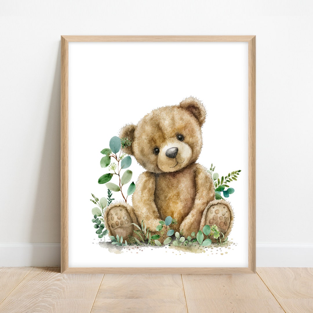 Printable Greenery Teddy Bear Nursery Art, DIGITAL Nursery Print, Teddy ...