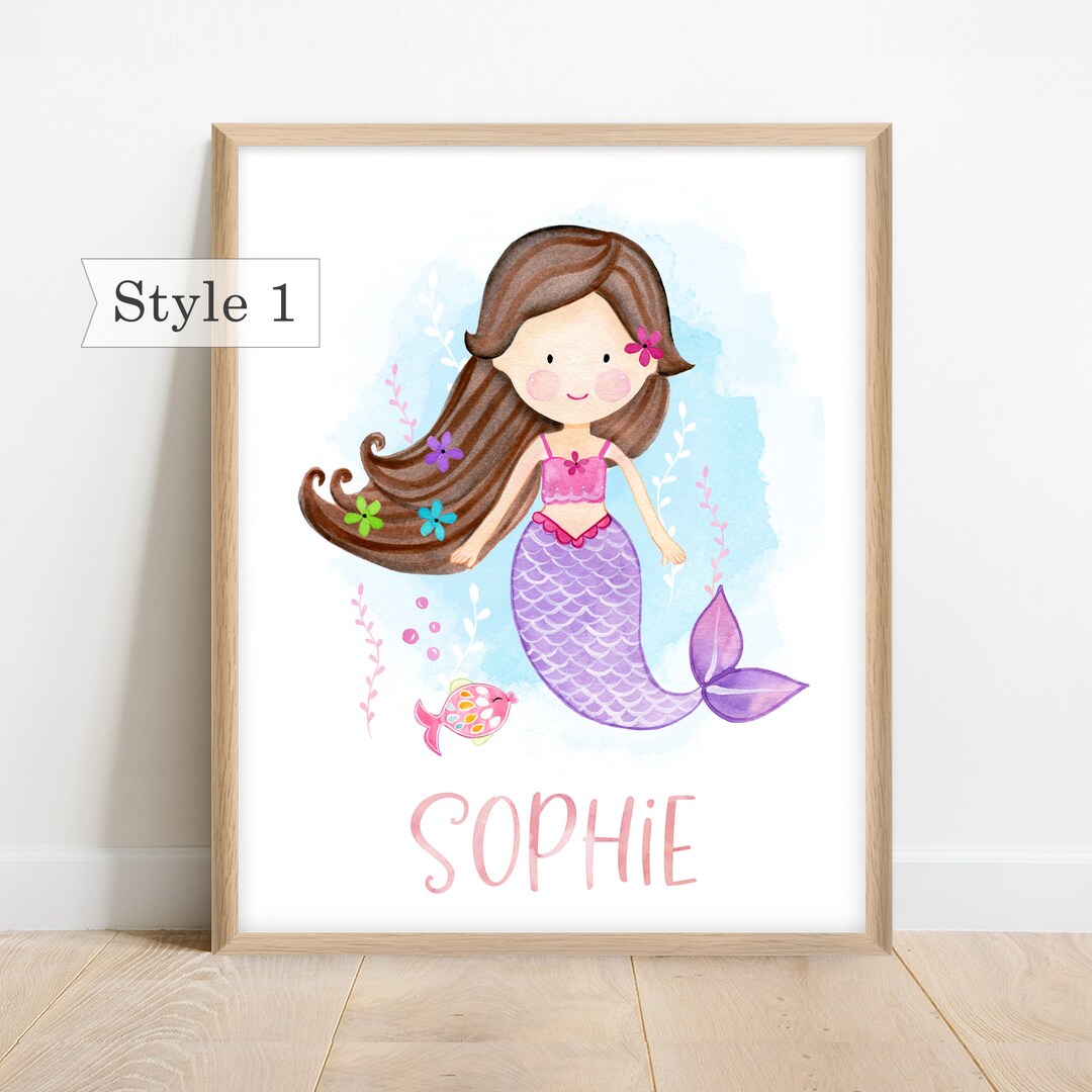 Digital File, Personalized Mermaid Art Print. Mermaid Nursery Decor ...