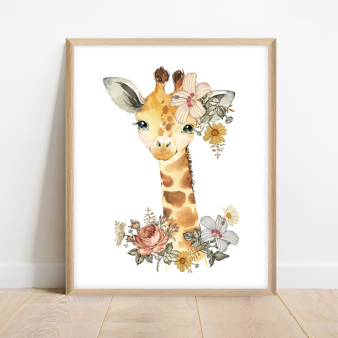 Printable Floral Giraffe Nursery Art. Modern Floral Zoo Nursery Art ...
