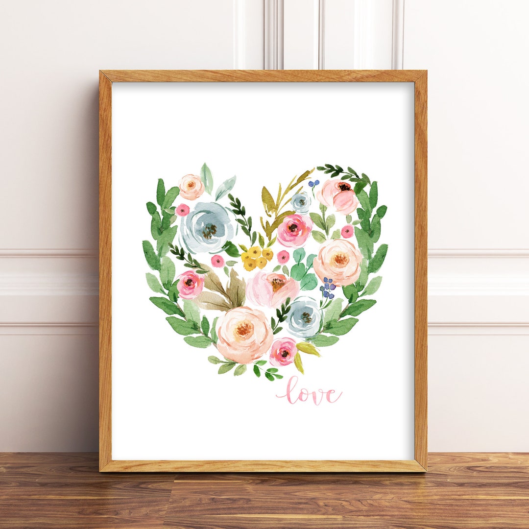 Floral Heart Printable. Shabby Nursery Decor. Floral Nursery Decor ...