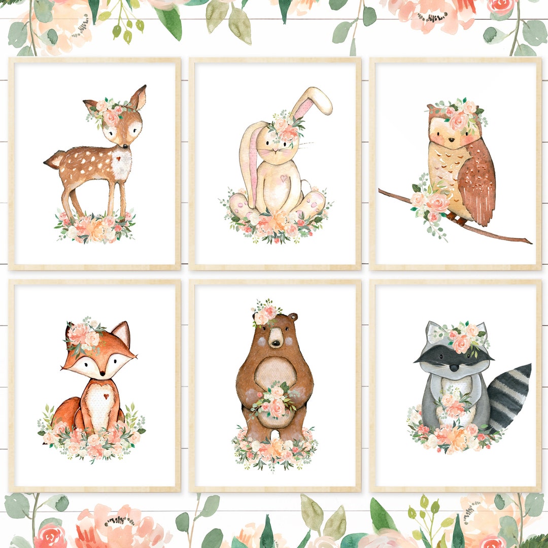 Boho Woodland Animals Nursery Art, Peaches and Cream, Peach Nursery ...
