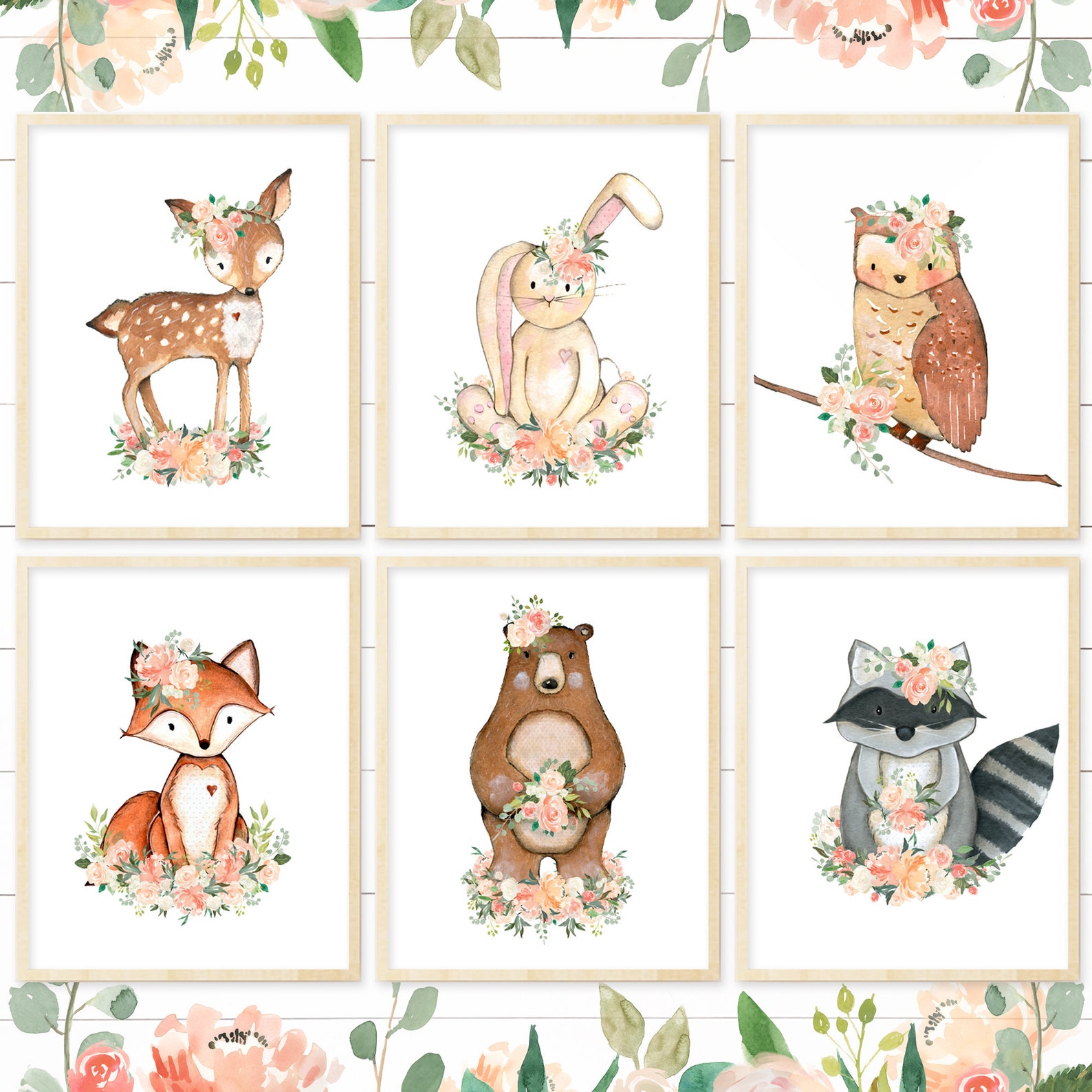 Boho Woodland Animals Nursery Art Peaches and Cream Peach - Etsy