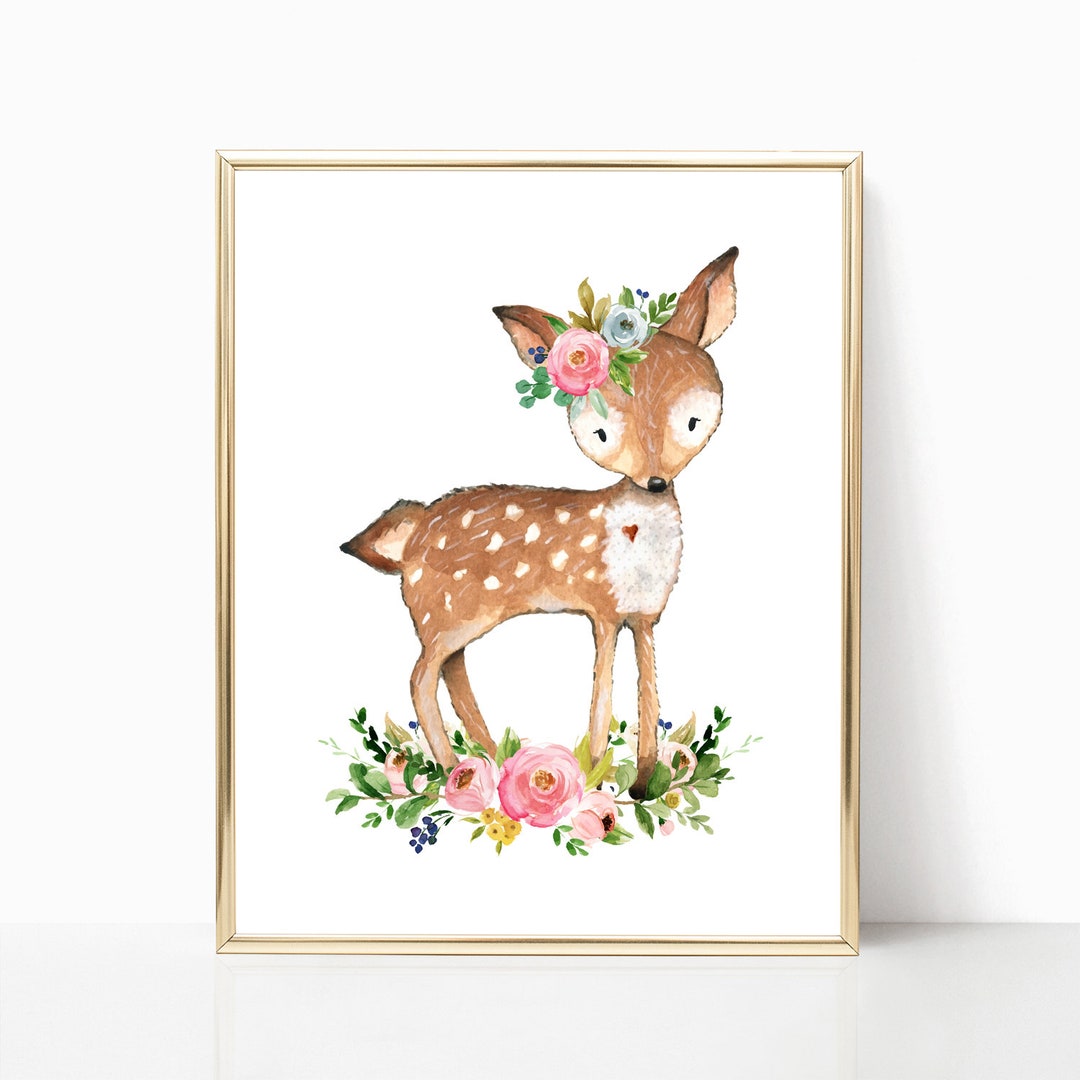 Digital Deer Print. Deer Nursery. Deer Wall Art. Floral Deer Nursery ...