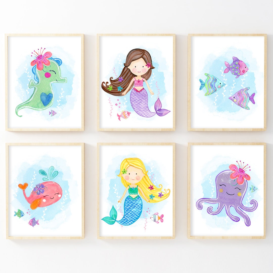 Printable Watercolor Mermaid Prints - Set of 6. Mermaid Nursery ...