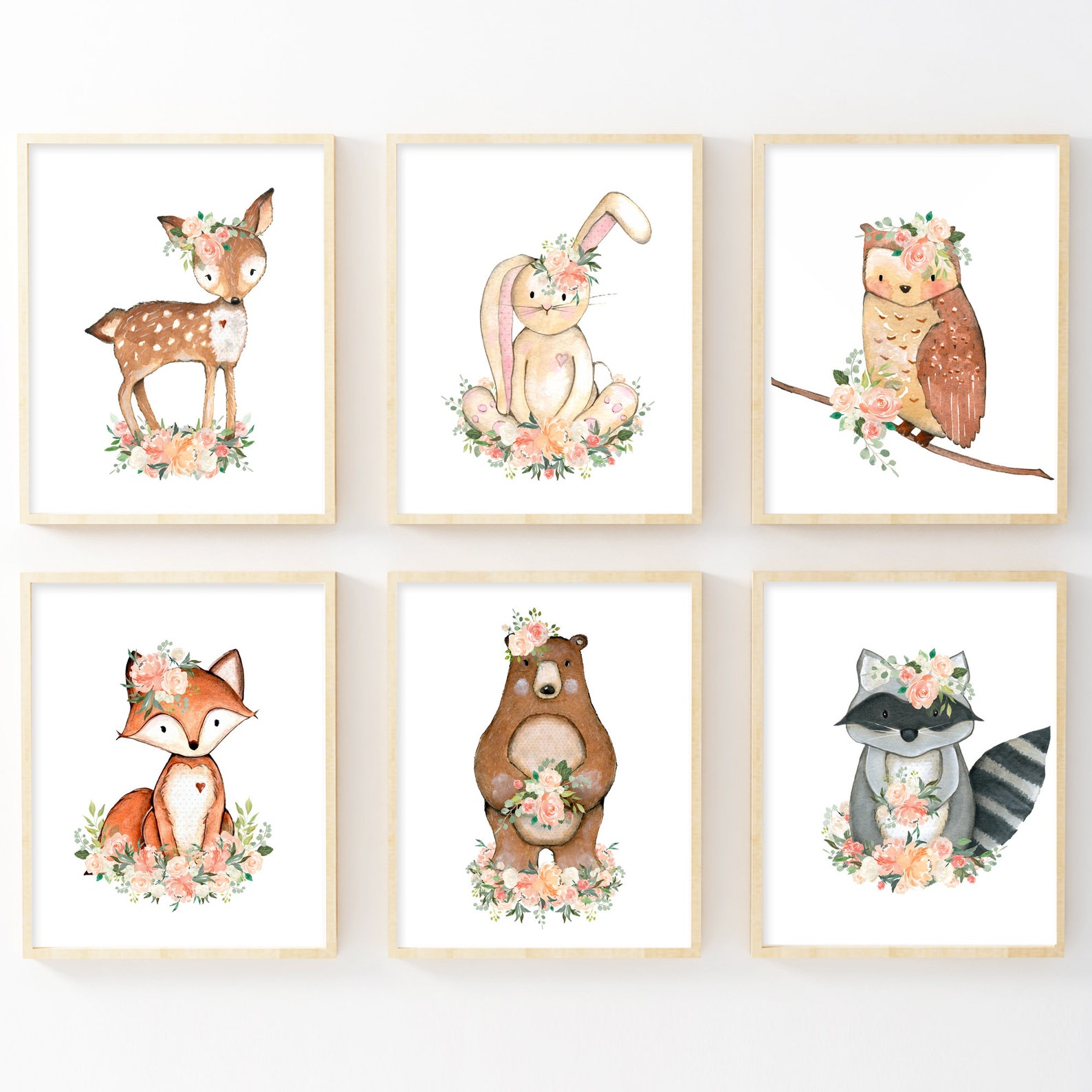 Boho Woodland Animals Nursery Art, Peaches and Cream, Peach Nursery ...