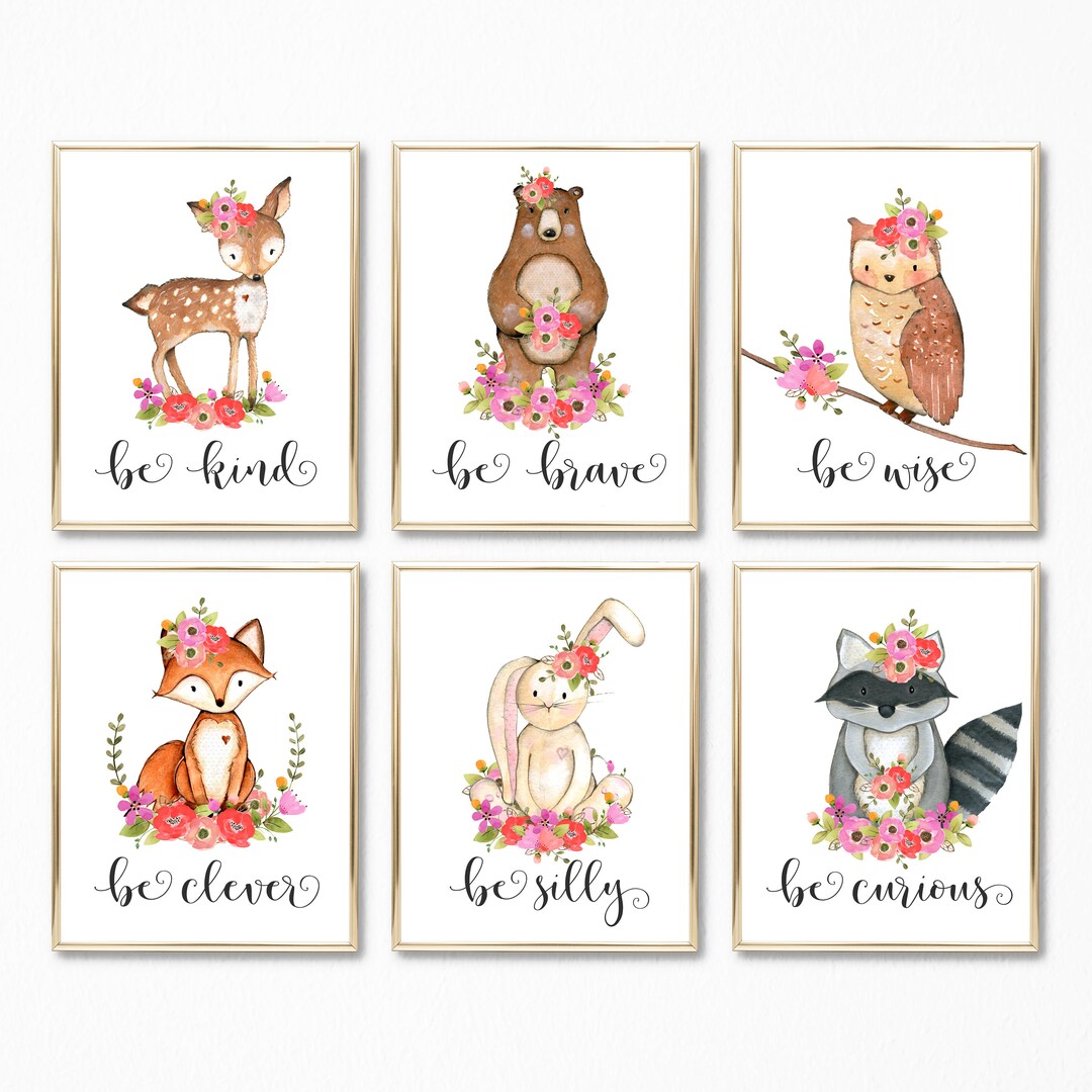 Woodland Animal Nursery Art, Girl Floral Nursery Prints, Floral ...