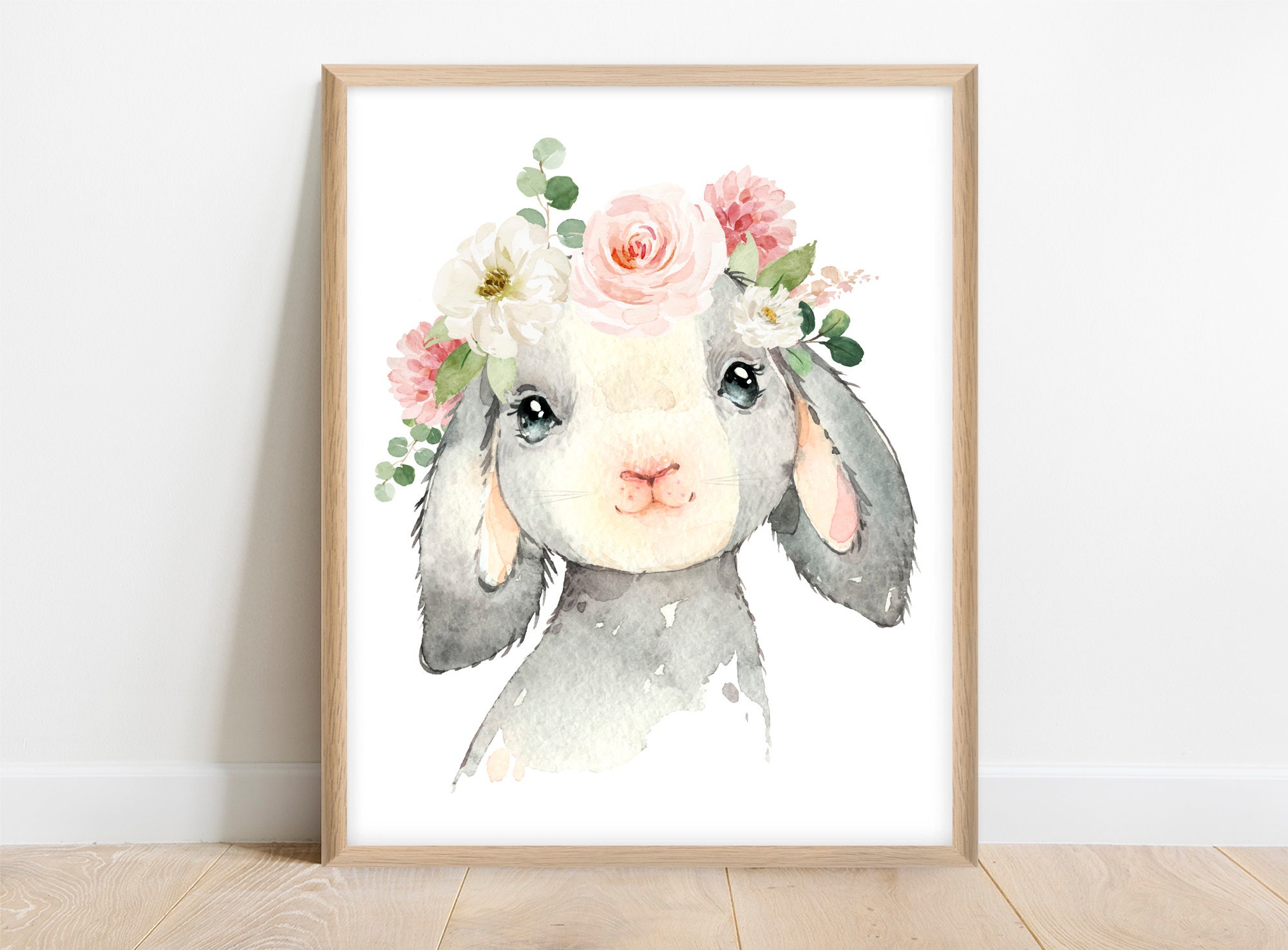Printable Bunny Nursery Print. Floral Bunny Print. Cute Bunny | Etsy