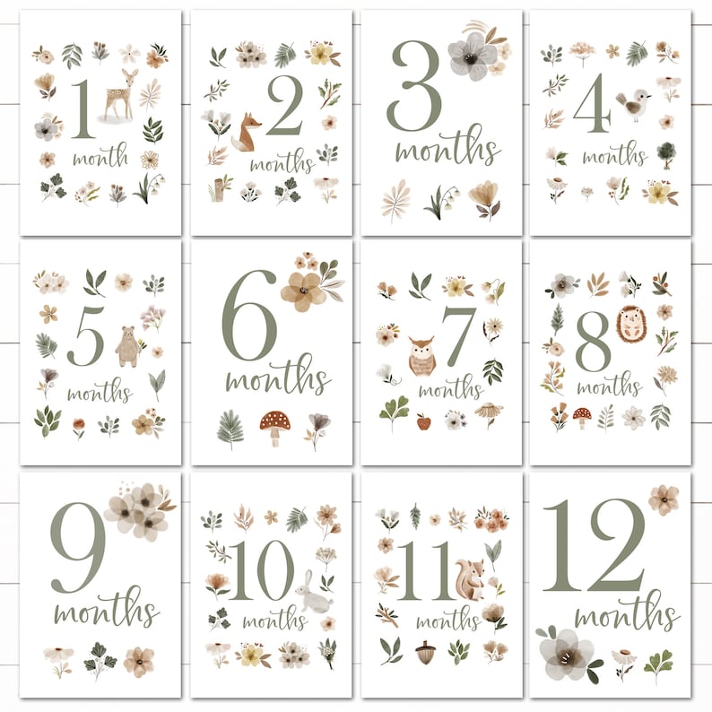 Digital-printable Baby Milestone Cards. Earthy Milestone - Etsy