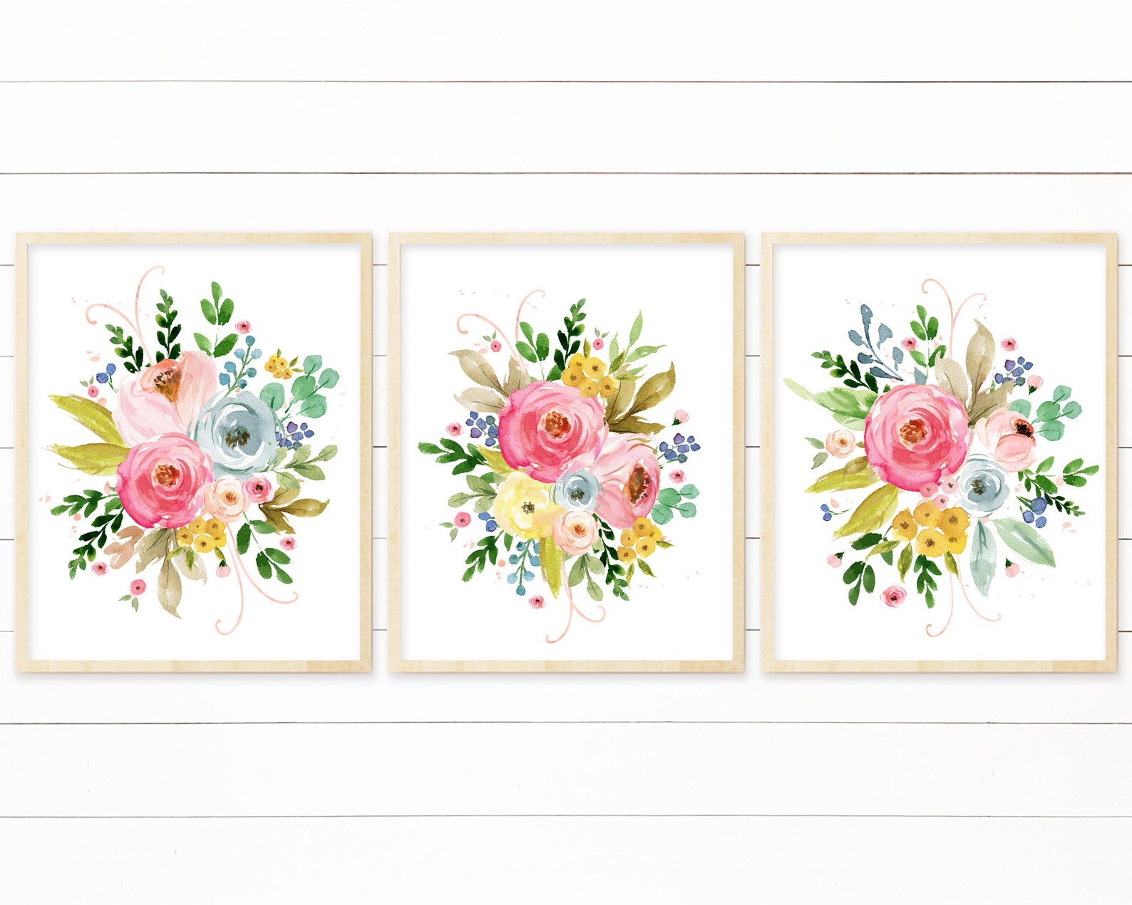 DIGITAL Floral Watercolor Wall Art. Baby Girl Nursery Prints. Floral ...