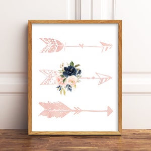 Navy and Blush Pink Floral Nursery Decor Prints -digital Download. Navy ...
