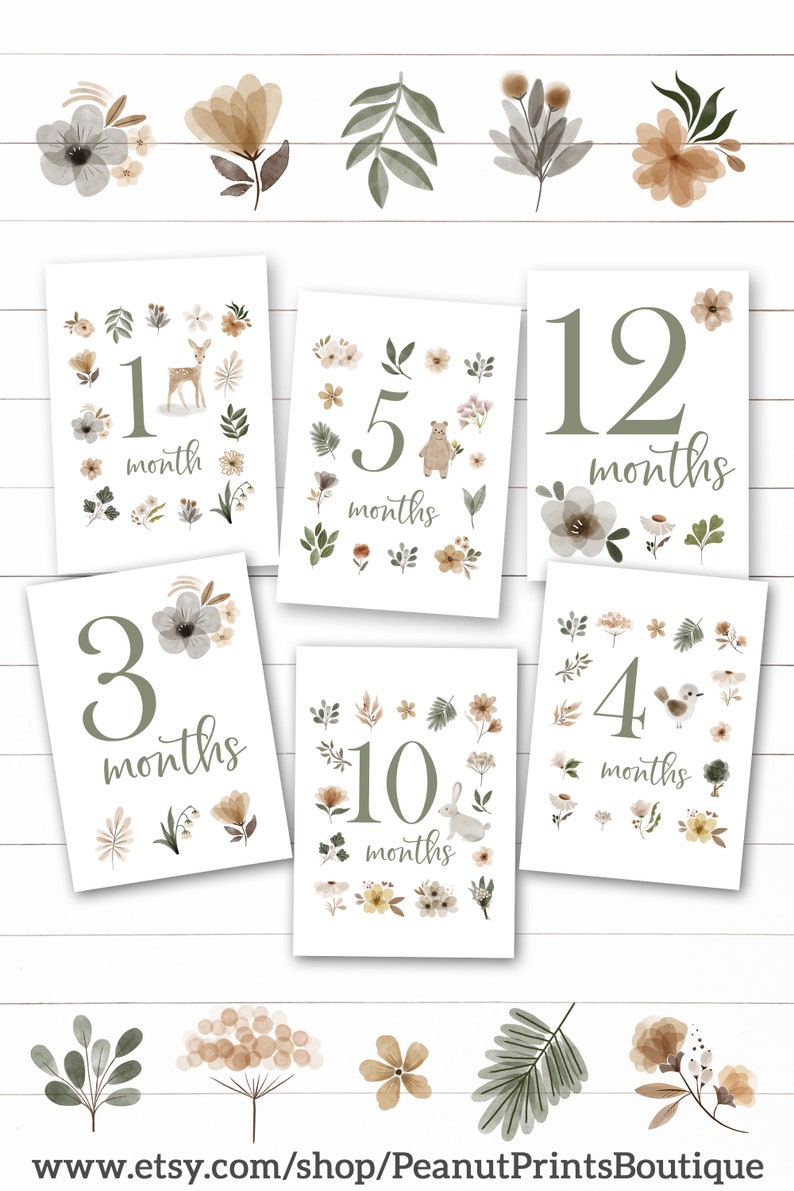 Digital-printable Baby Milestone Cards. Earthy Milestone - Etsy