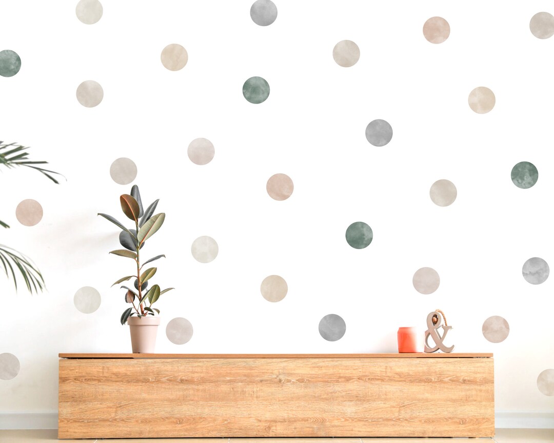 Pack of 40 Neutral Watercolour Polka Dot Wall Stickers, Boho Nursery ...
