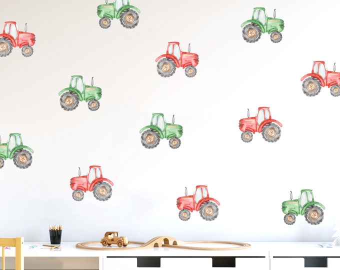 Tractor Wall Stickers, Watercolour Nursery Wall Decals, Farm Tractor ...