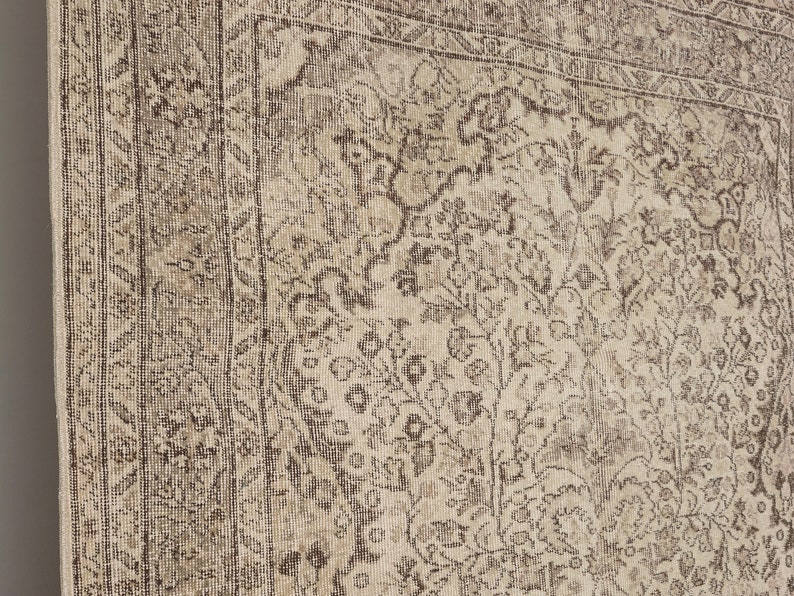 Beige Brown Vintage Rug Wool Handmade Rug Neutral Persian Rug Neutral ...