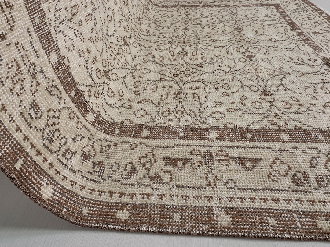 Neutral Beige & Brown Vintage Rug 5x10 Feet – Elegant Anatolian ...