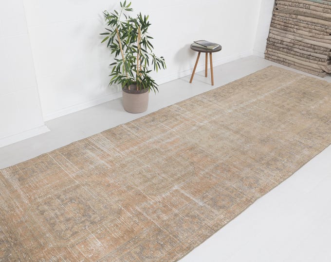 Vintage Distressed Persian Runner in Beige and Earth Tones, 4.5x12.5 Ft ...