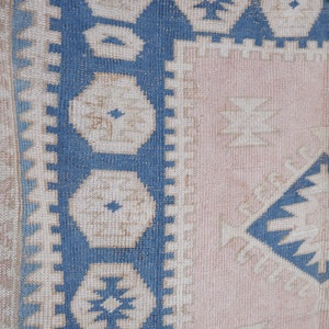 Neutral Pink and Blue Rug, Distressed Rug 4x5 Oushak Rug, Vintage Area ...